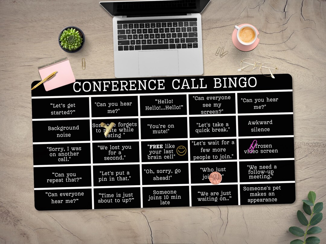 Conference Call Bingo Desk Mat, Zoom Webex Meeting Game, Personalized ...