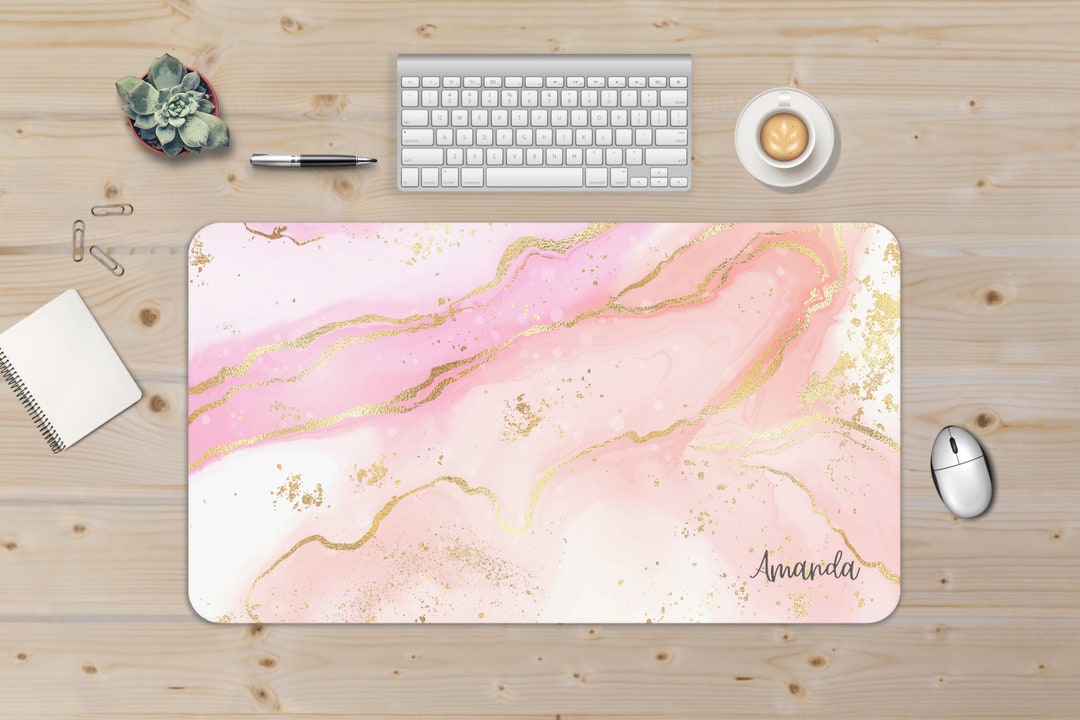 Pastel Pink Desk Mat, Custom Desk Pad, Abstract Desk Blotter, Extended ...