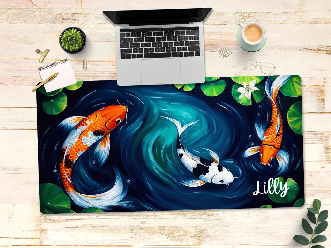 Trendy Koi Fish Pond Desk Mat, Custom Mousepad, Japanese Desk Blotter ...