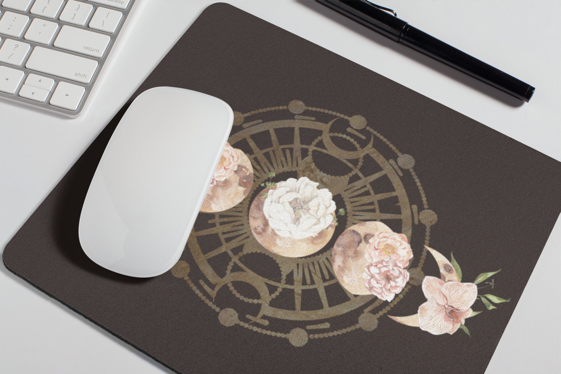 Floral Moon Phases Desk Mat Lunar Phases Desk Pad Cute Desk - Etsy