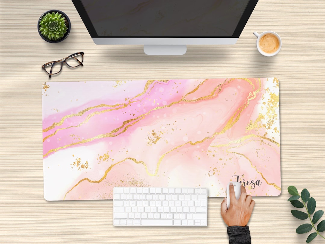 Pastel Pink Desk Mat, Custom Desk Pad, Abstract Desk Blotter, Extended ...