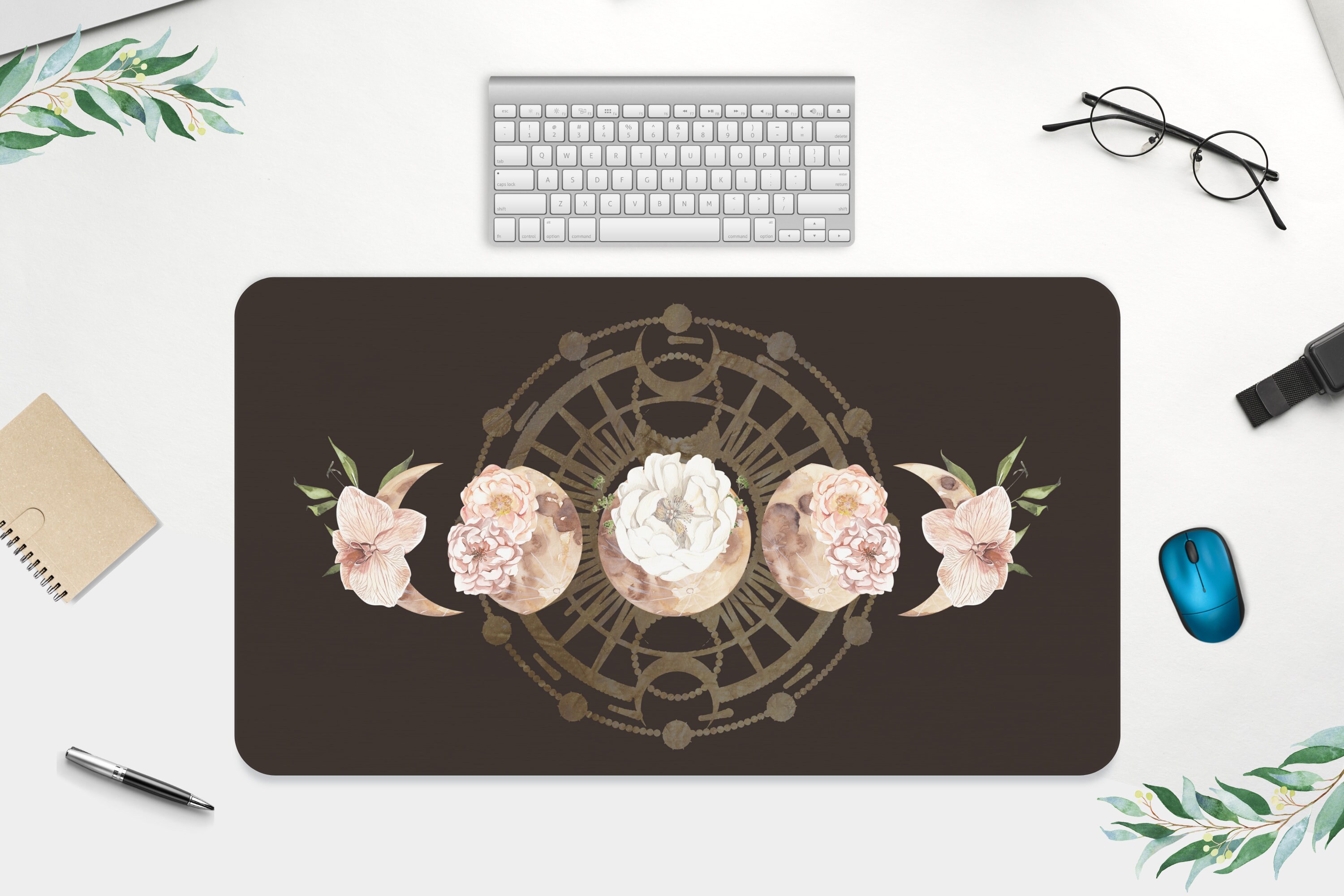 Floral Moon Phases Desk Mat Lunar Phases Desk Pad Cute Desk - Etsy