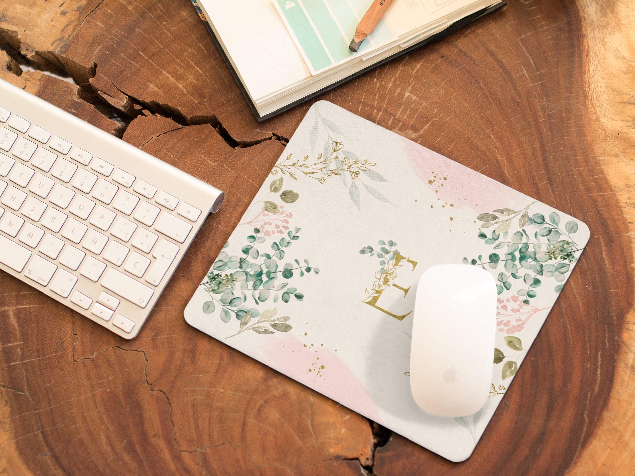 Monogram Floral Desk Mat Botanical Desk Mouse Pad Eucalyptus - Etsy