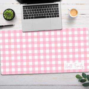 Gingham Desk Mat, Personalized Desk Pad, Pink Keyboard Mat, Cute Desk ...