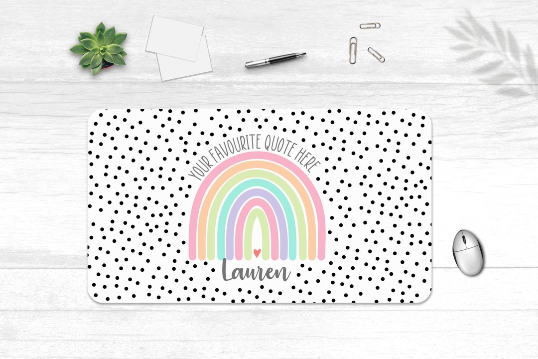 Personalize Quote Desk Pad, Rainbow & Dots Desk Mat, Custom Desk Pad ...