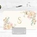 Monogram Floral Desk Mat, Custom Desk Pad, White Flower Desk Blotter ...
