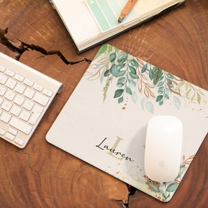 Personalized Botanical Desk Mat, Name Initials Desk Pad, Boho Desk ...