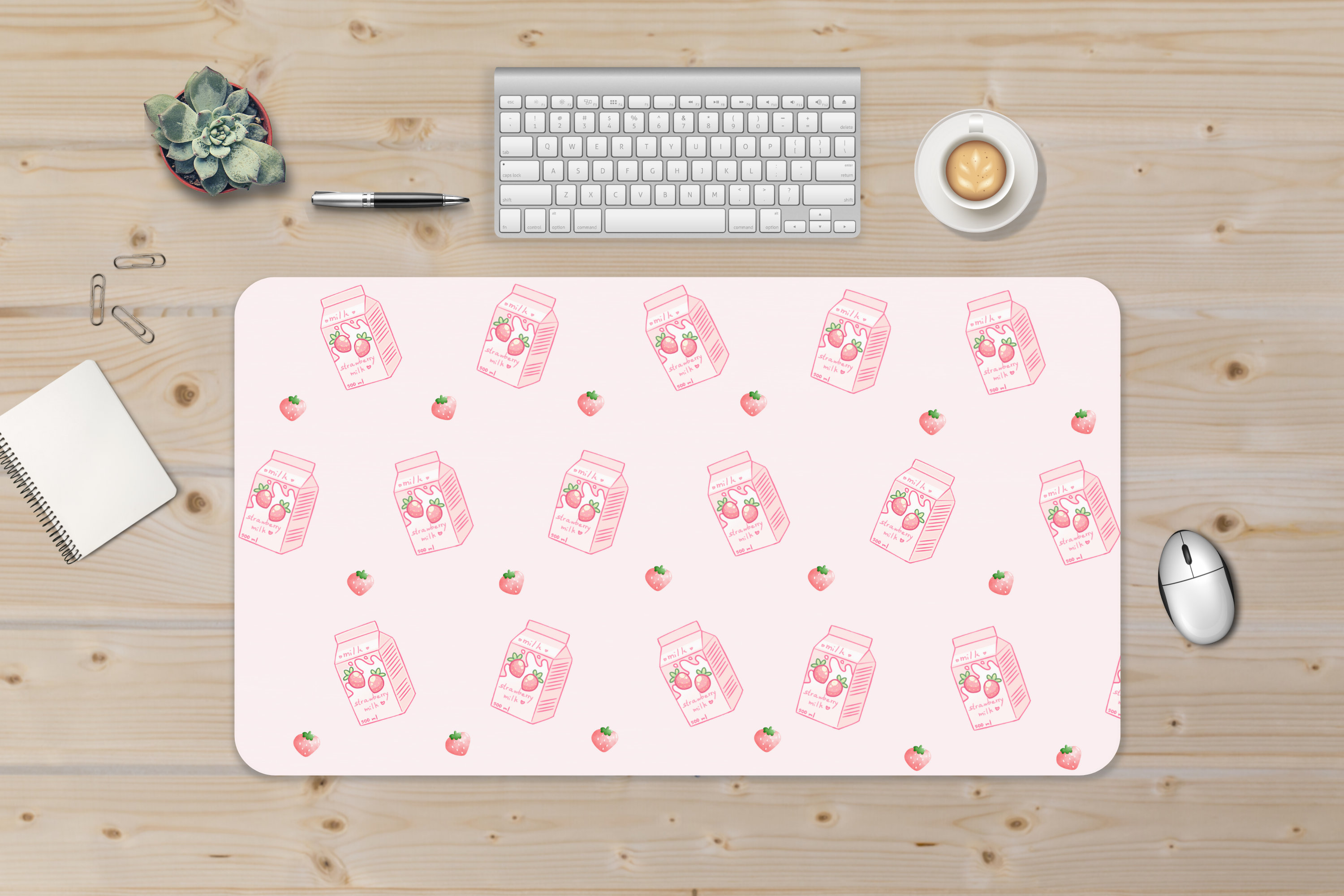 Strawberry Milk Desk Mat Kawaii Pink Gaming Desk Mat Pastel - Etsy