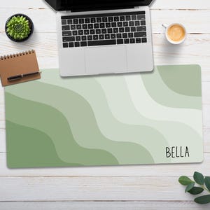Sage Green Waves Desk Mat: Personalized Keyboard Mouse Pad, Abstract ...