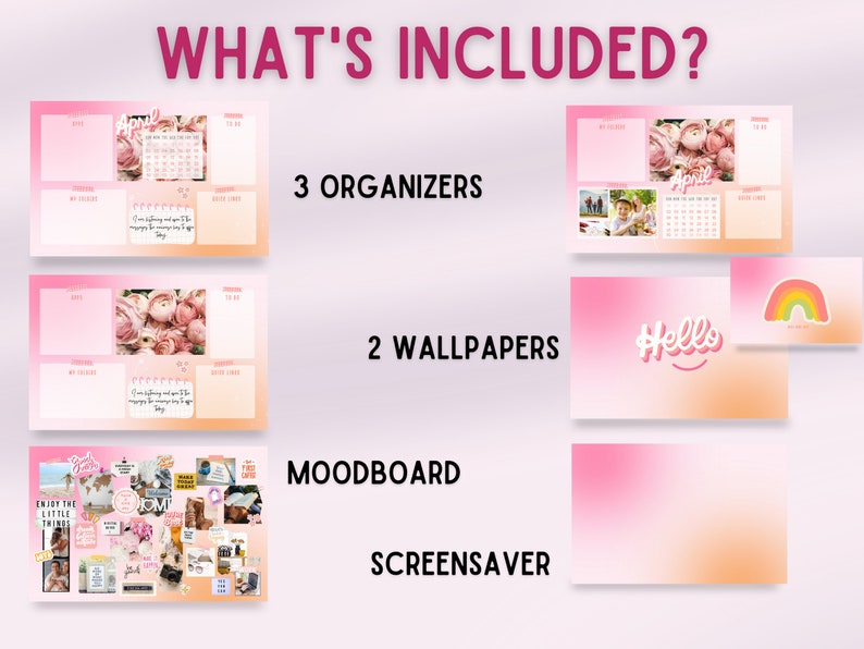 Pastel Desktop Wallpaper Organizer, Pink Gradient MacBook Moodboard ...