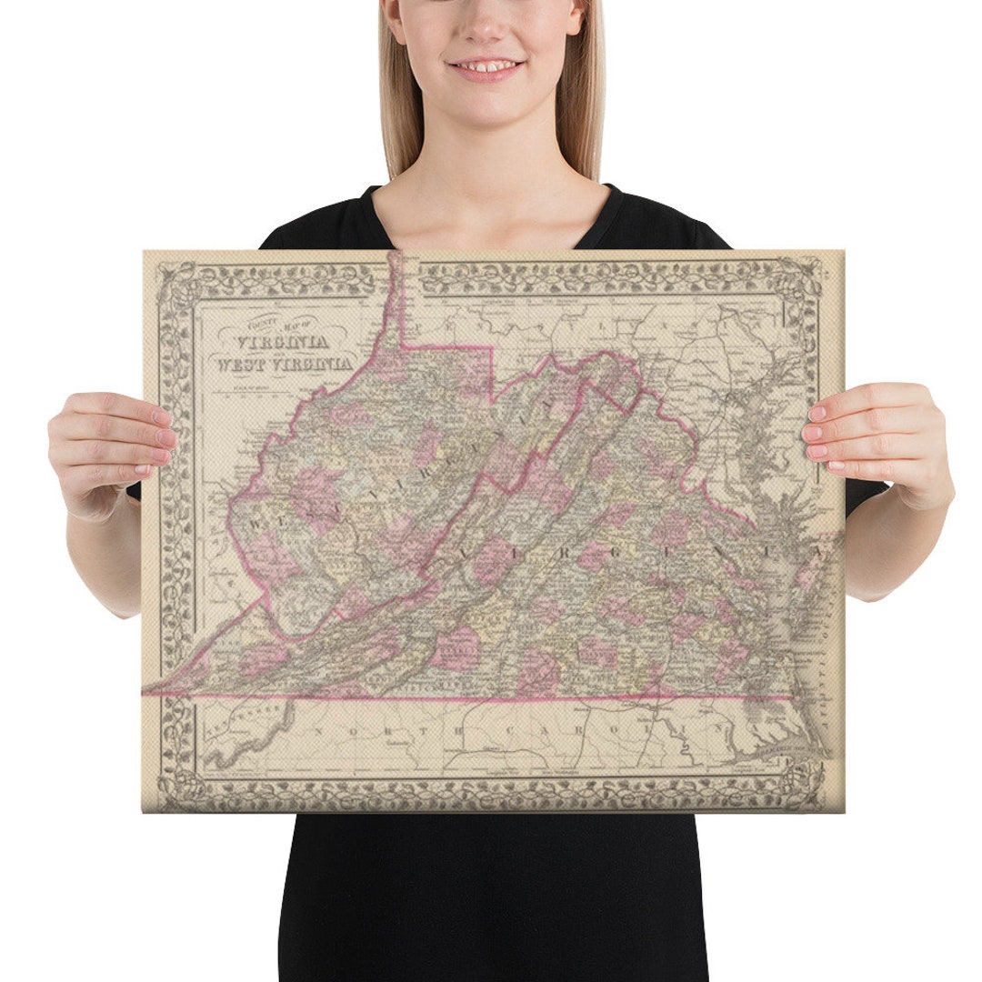 1880 Vintage State and County Map of Virginia and West - Etsy
