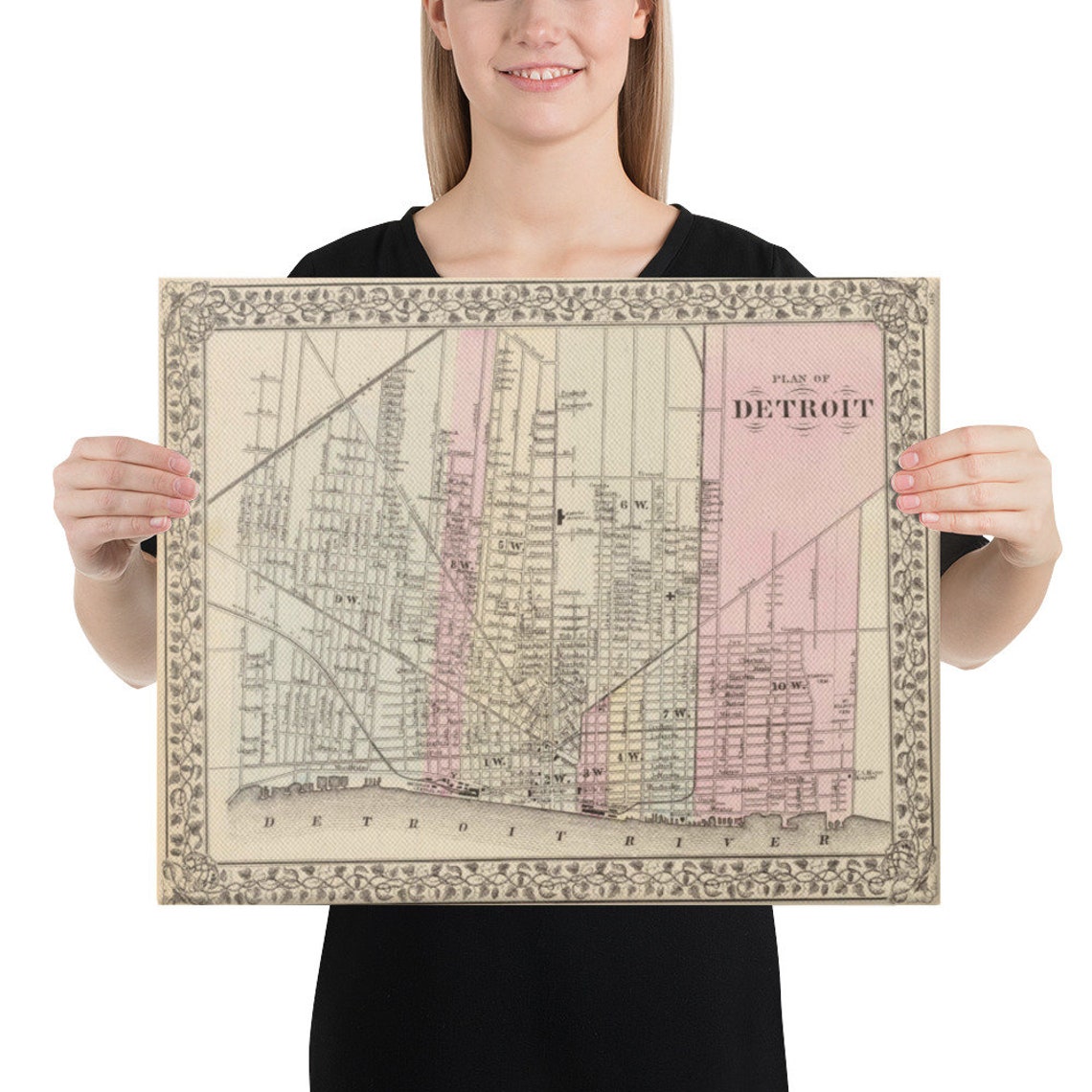 Vintage Mitchells 1880 City Map of Detroit Canvas 1620 - Etsy