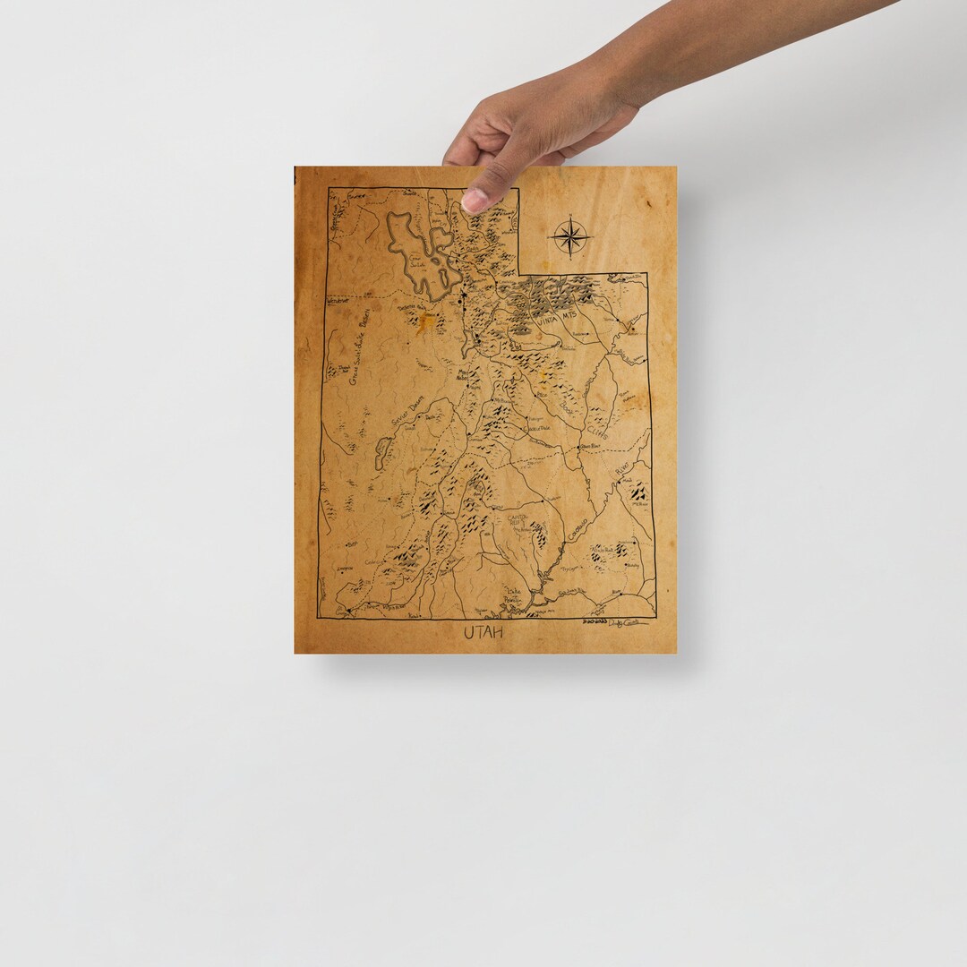 Old Paper Utah Map Tolkien / Wheel of Time Inspired Poster - Etsy