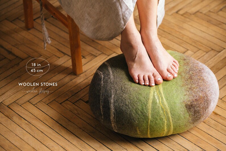 Watercolor Woolen Stone Pouf Set: Irish Moss & North Grey - Etsy