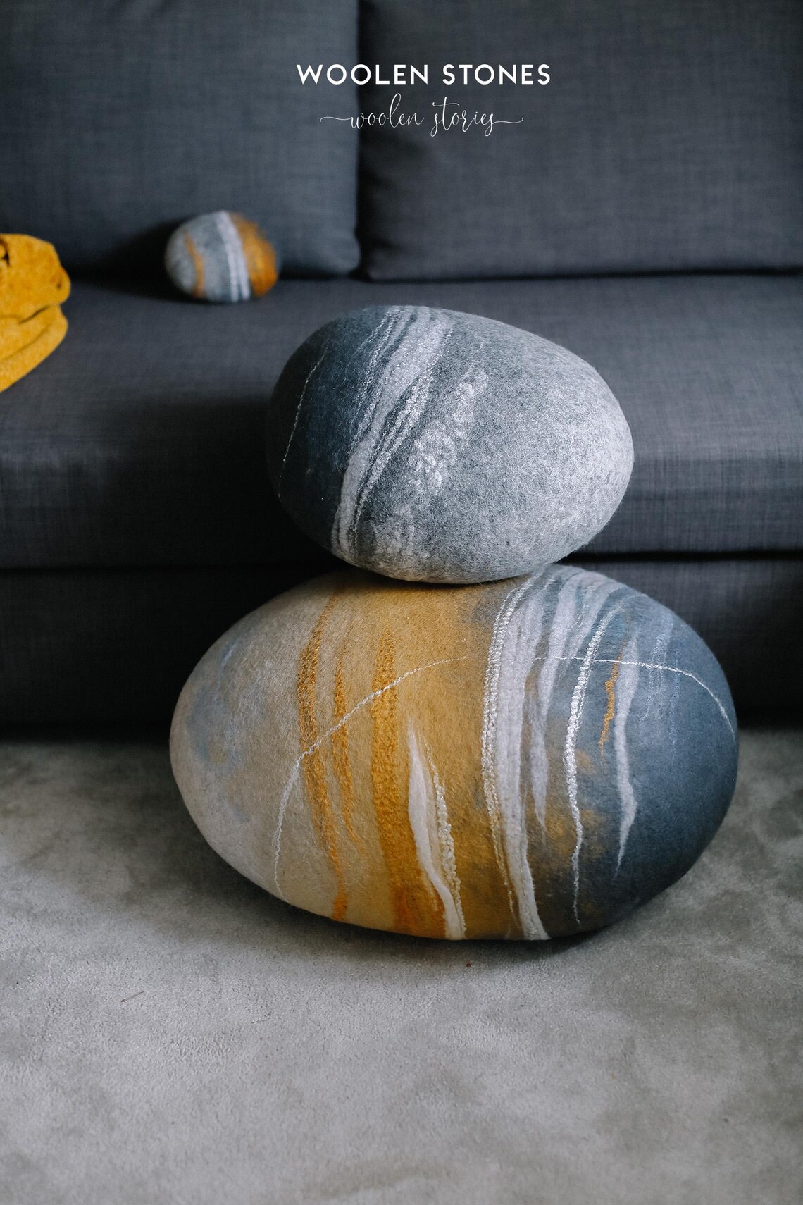 Watercolor Woolen Stone Pouf Set: Indonesian Jasper, Scandinavian Decor ...