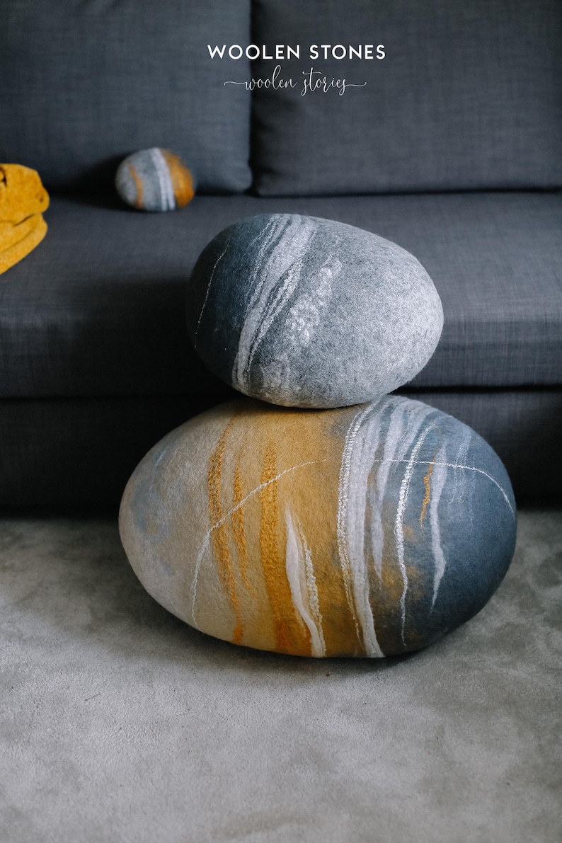 Watercolor Woolen Stone Pouf Set: Indonesian Jasper, Scandinavian Decor ...