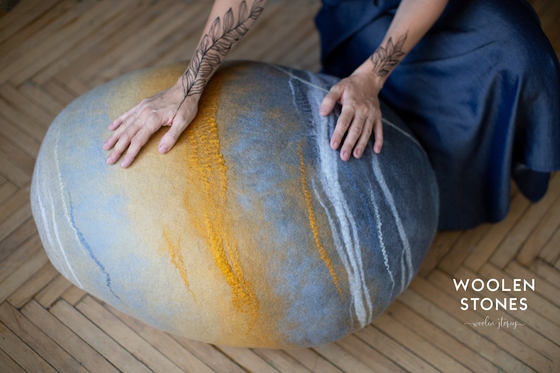 Handmade Wool Pouf Ottoman: Watercolor Stone Design, Scandinavian Decor ...