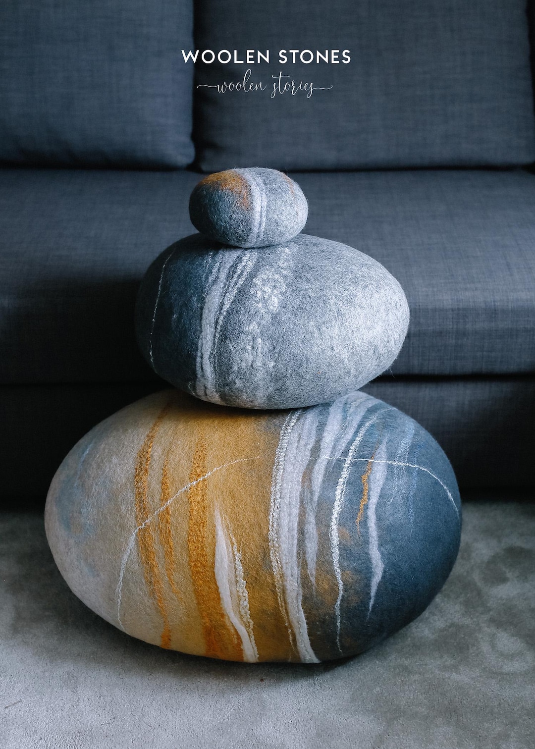 Watercolor Woolen Stone Pouf Set: Indonesian Jasper, Scandinavian Decor ...