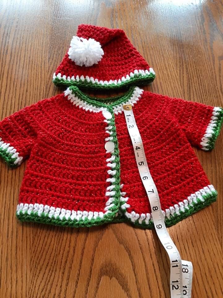 Crocheted Red and Green and White Trim Baby Christmas Santa Sweater Set ...