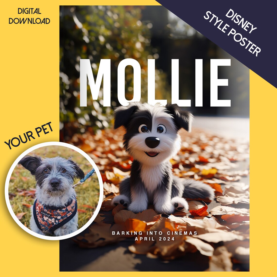 Personalized Pixar Pet Poster Custom Animated Pet Caricature Digital ...
