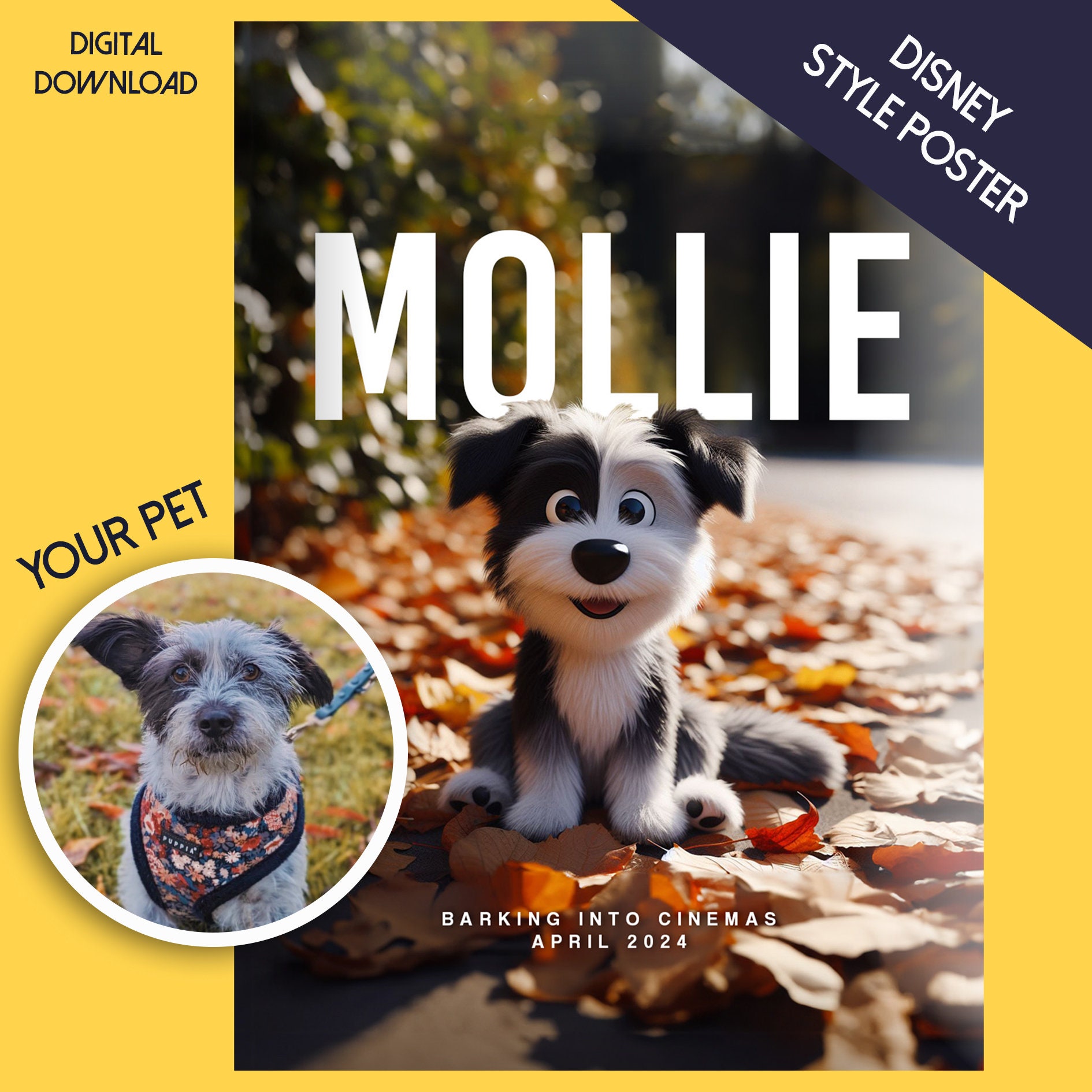 Personalized Pixar Pet Poster Custom Animated Pet Caricature Digital ...