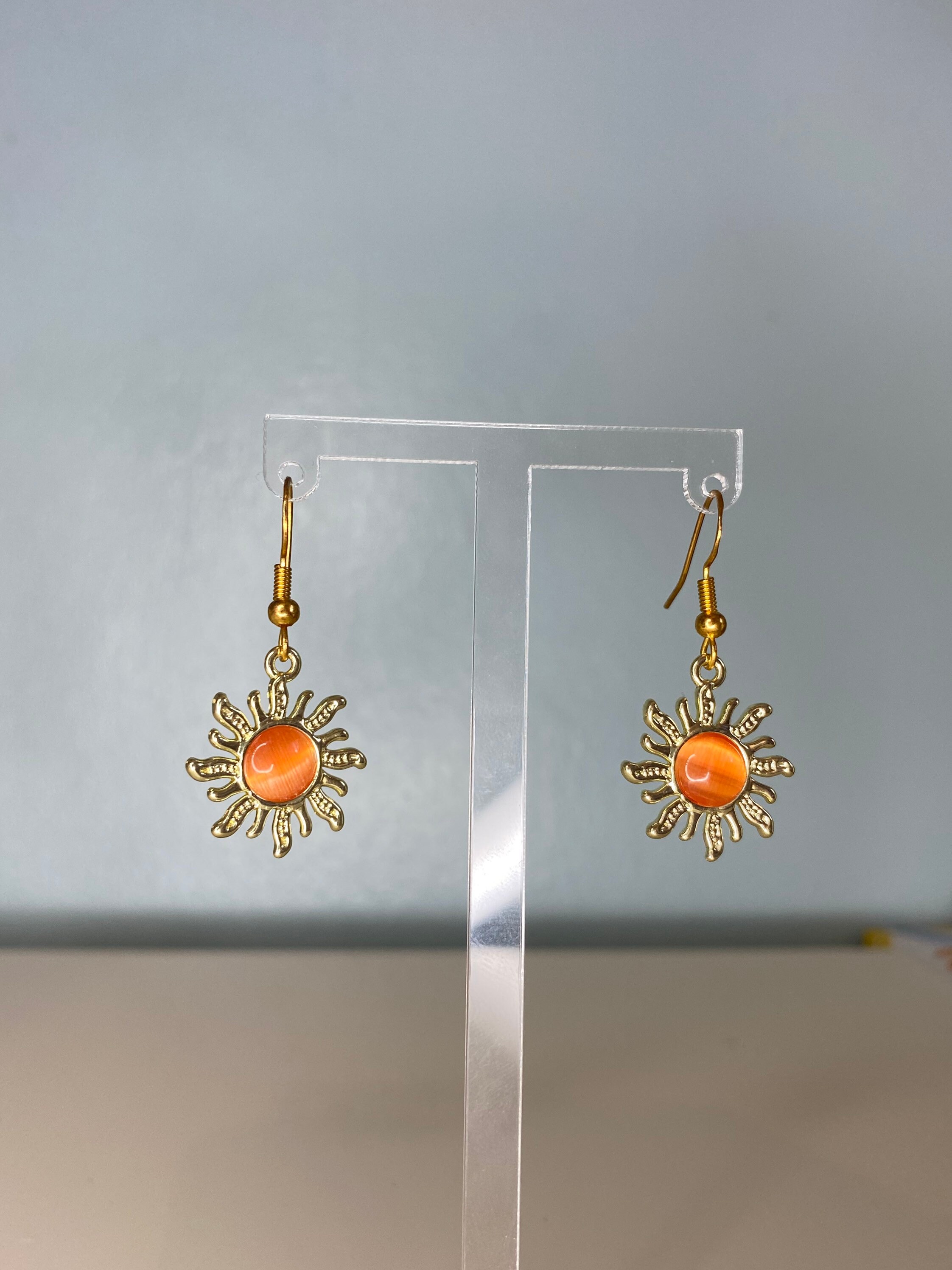 Traditional Golden Gem Sun Earrings Summer Celestial Charm | Etsy