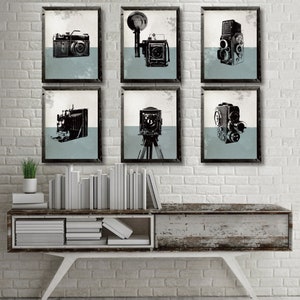 Vintage Cameras 6 Poster Set, Old Movie and Photo Cameras, Retro Home ...