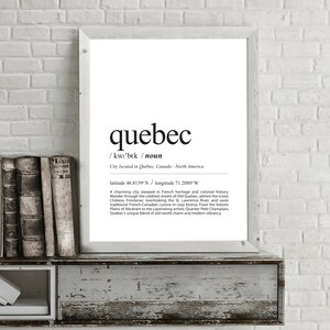 Quebec Definition Print, Quebec City Definition Poster, Black and White ...
