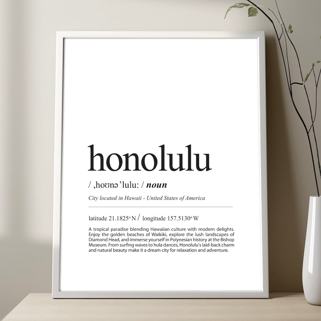 Honolulu Definition Print, Honolulu City Definition Poster, Black and ...