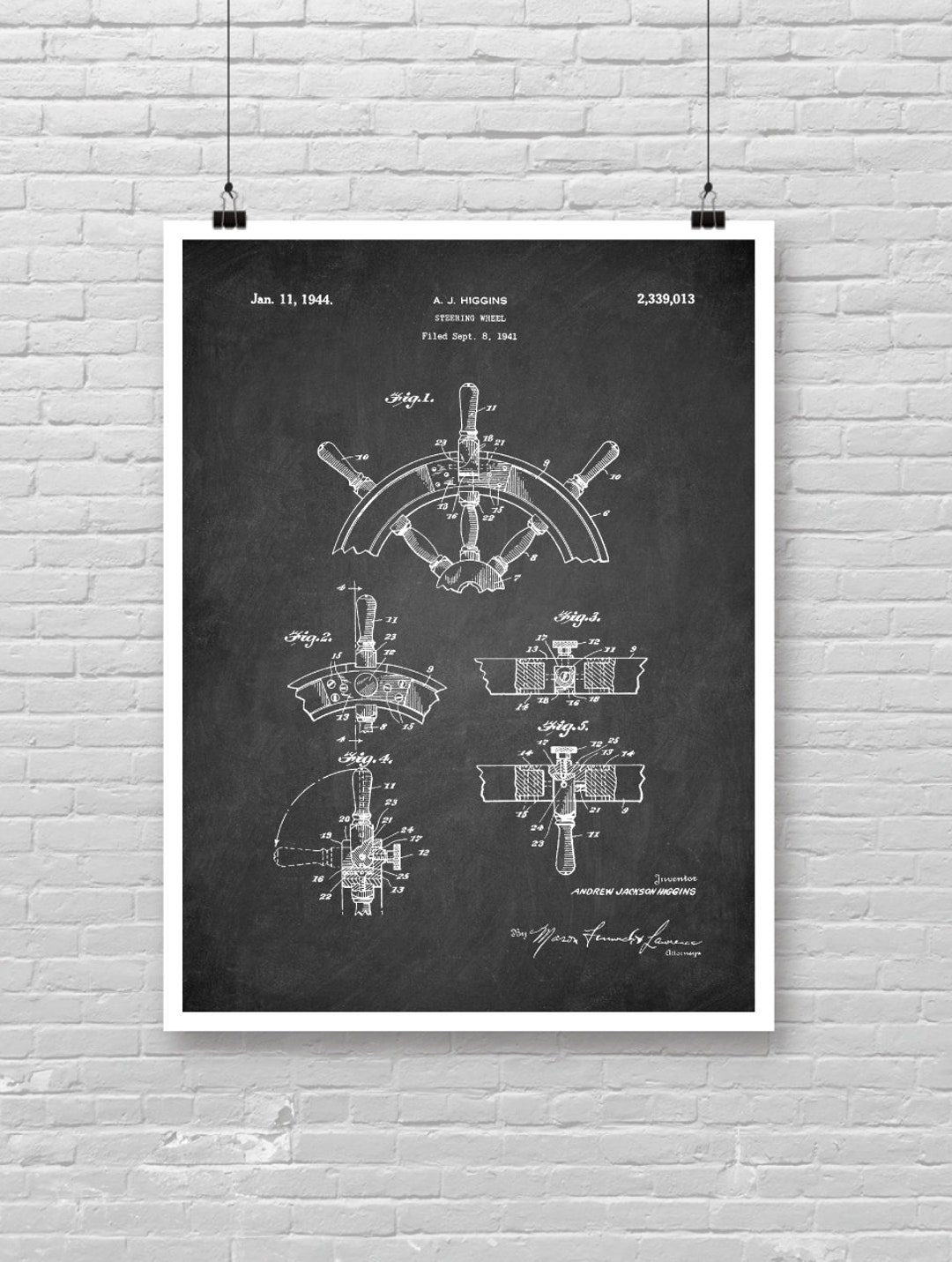 Boat Steering Wheel Patent Poster, Ship Steering Wheel Patent Print ...
