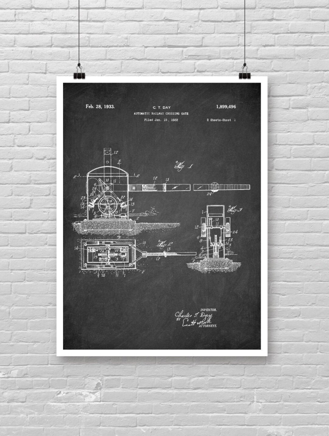 TRAIN Railway Crossing Gate Patent Print, Railroad Crossing Gate Patent ...