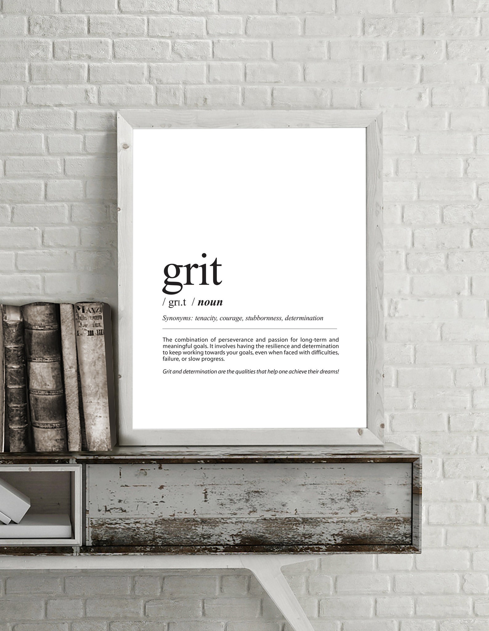 Grit Definition Print, Grit Definition Poster, Black and White Grit ...