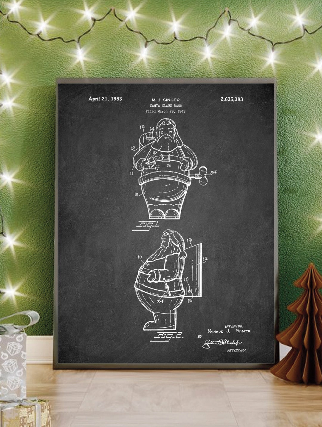 Christmas SANTA CLAUS Bank Patent Poster, Vintage Santa Claus Bank ...