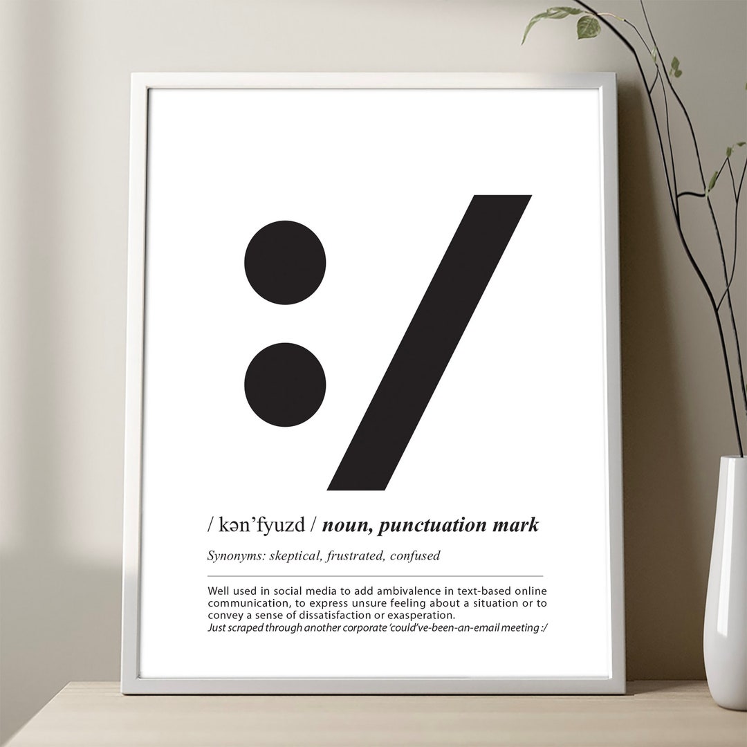 Confused Face Emoji Definition Print, Emoticon Definition Poster ...
