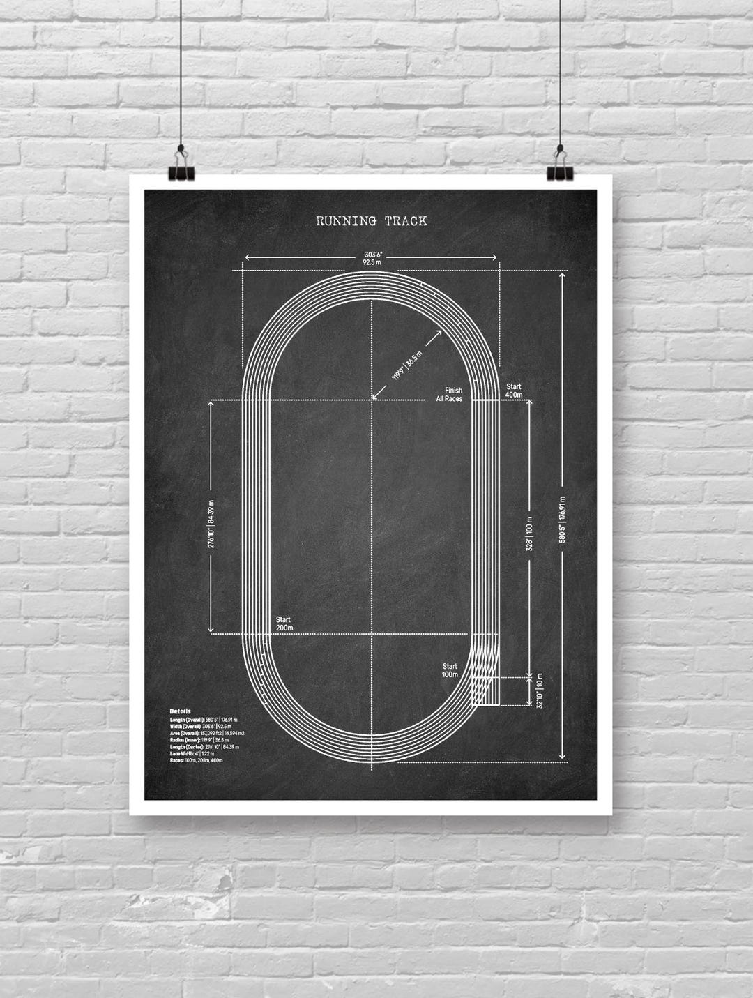 Running Track Technical Drawing Print – Athletic Field Patent Poster ...