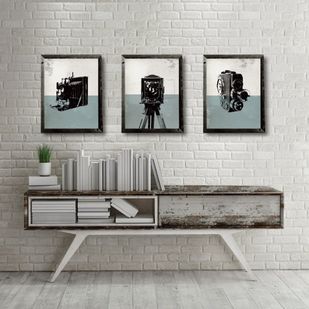 Vintage KAMERAS 3 Poster Set, alte Film und Fotokameras TEAL, Retro ...