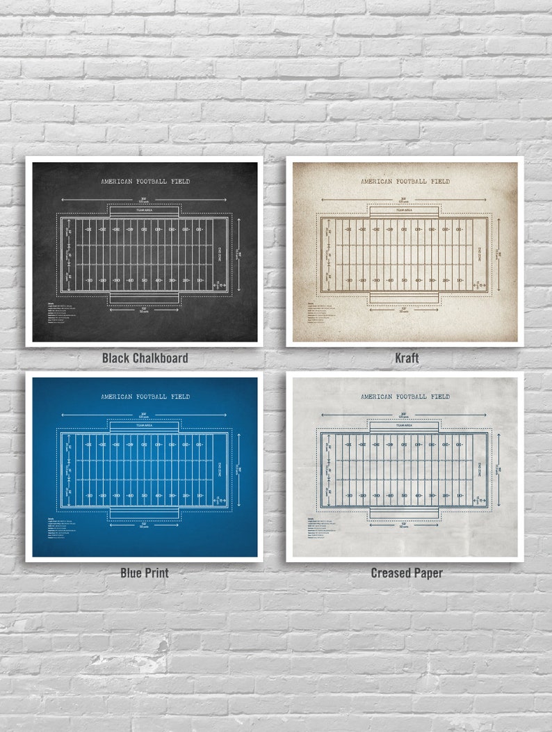 TEAM SPORT FIELDS 4 Poster Set, Football Field Print, Baseball Field ...