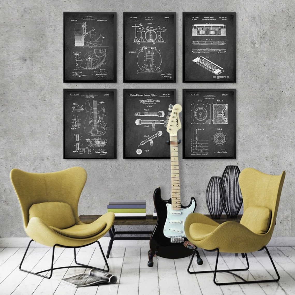 Rock Band 6 Poster Set Musical Instruments Patents, Drum Patent, Guitar ...