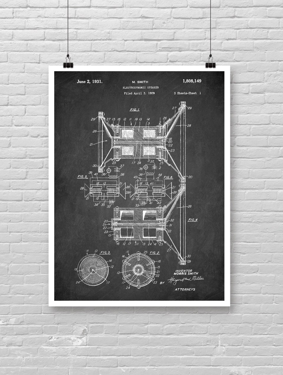 Vintage SPEAKER Patents 3 Poster Set, Electrodynamic Speaker Patent ...