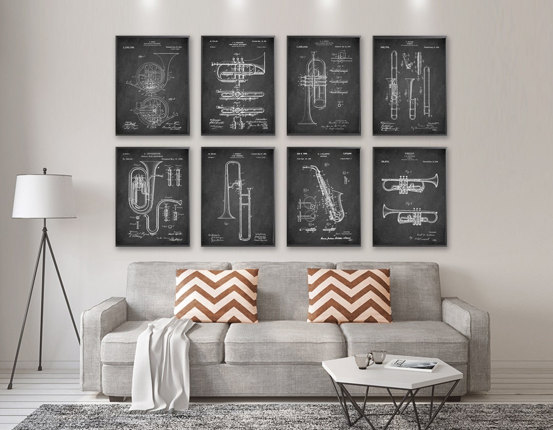 BRASS MUSICAL Instrument Patent 8 Print Set, Wind Instrument Posters ...