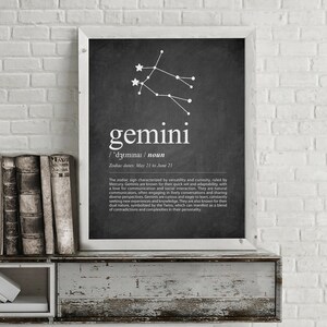 GEMINI Definition Poster, Zodiac Sign Gemini Stars Definition Print ...