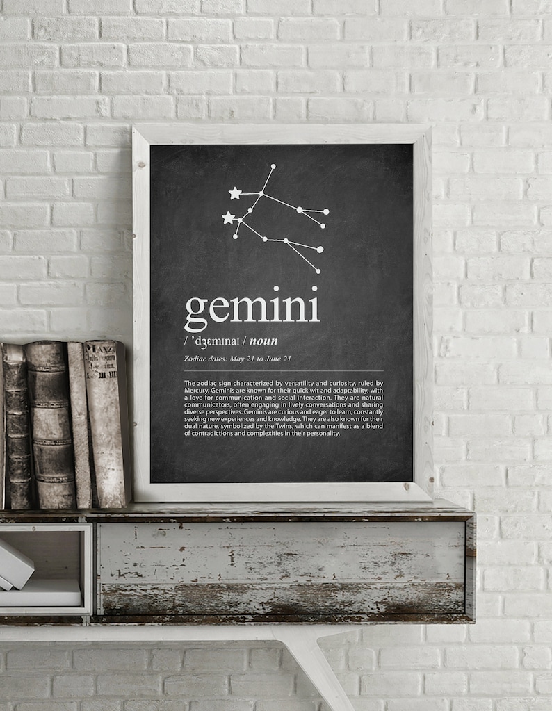 GEMINI Definition Poster, Zodiac Sign Gemini Stars Definition Print ...