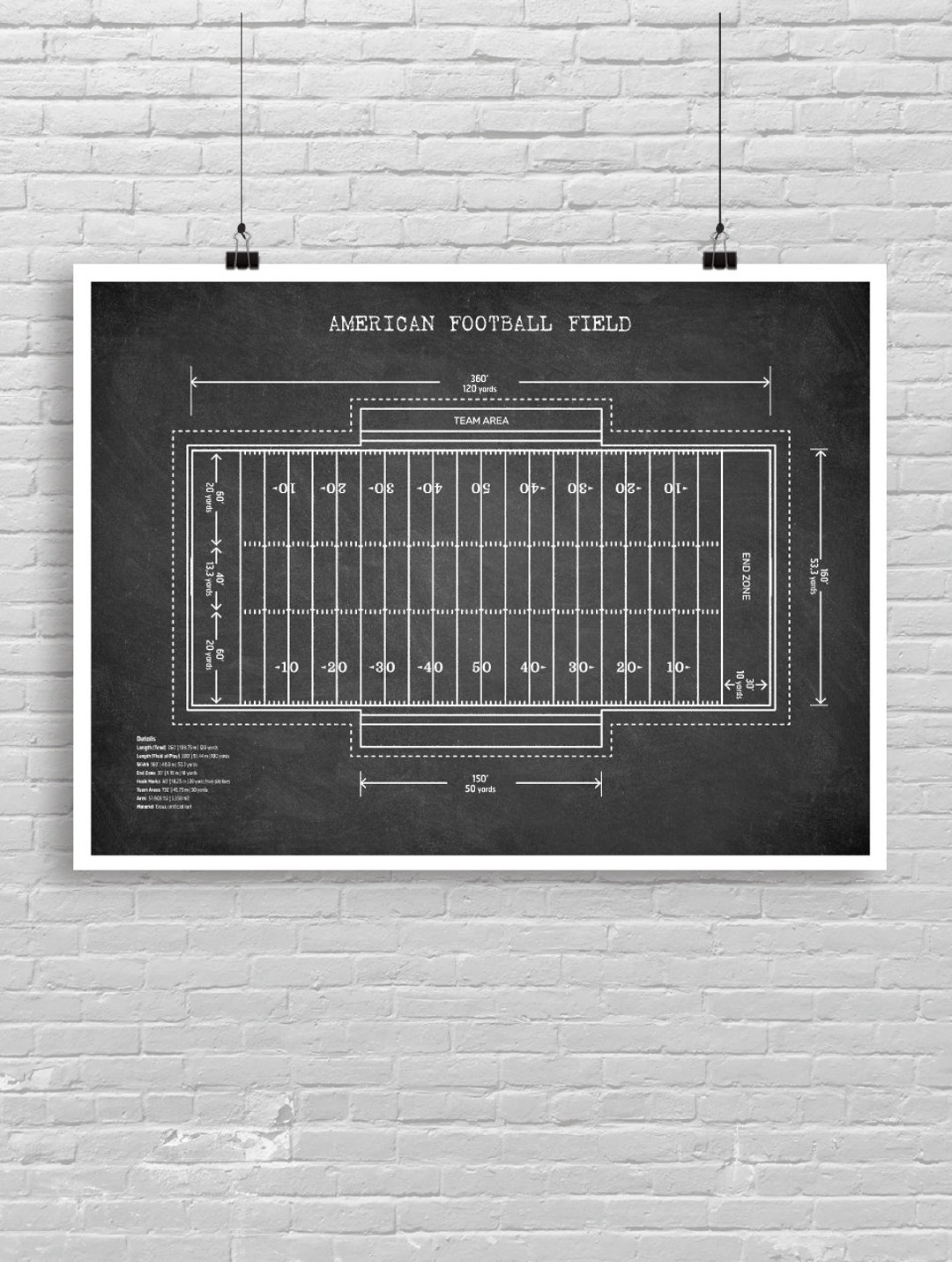 FOOTBALL Field Print, American Football Field Poster, Foot Ball Poster ...