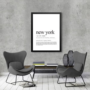 New York Definition Print, New York City Definition Print, Black and ...