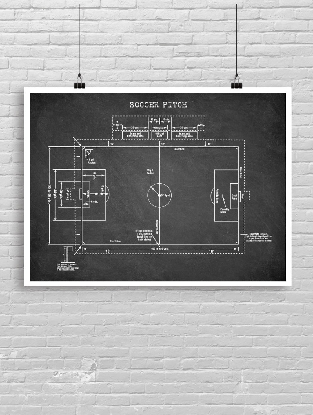 SOCCER PITCH Art Print, Vintage Soccer FIELD Poster Horizontal, Soccer ...