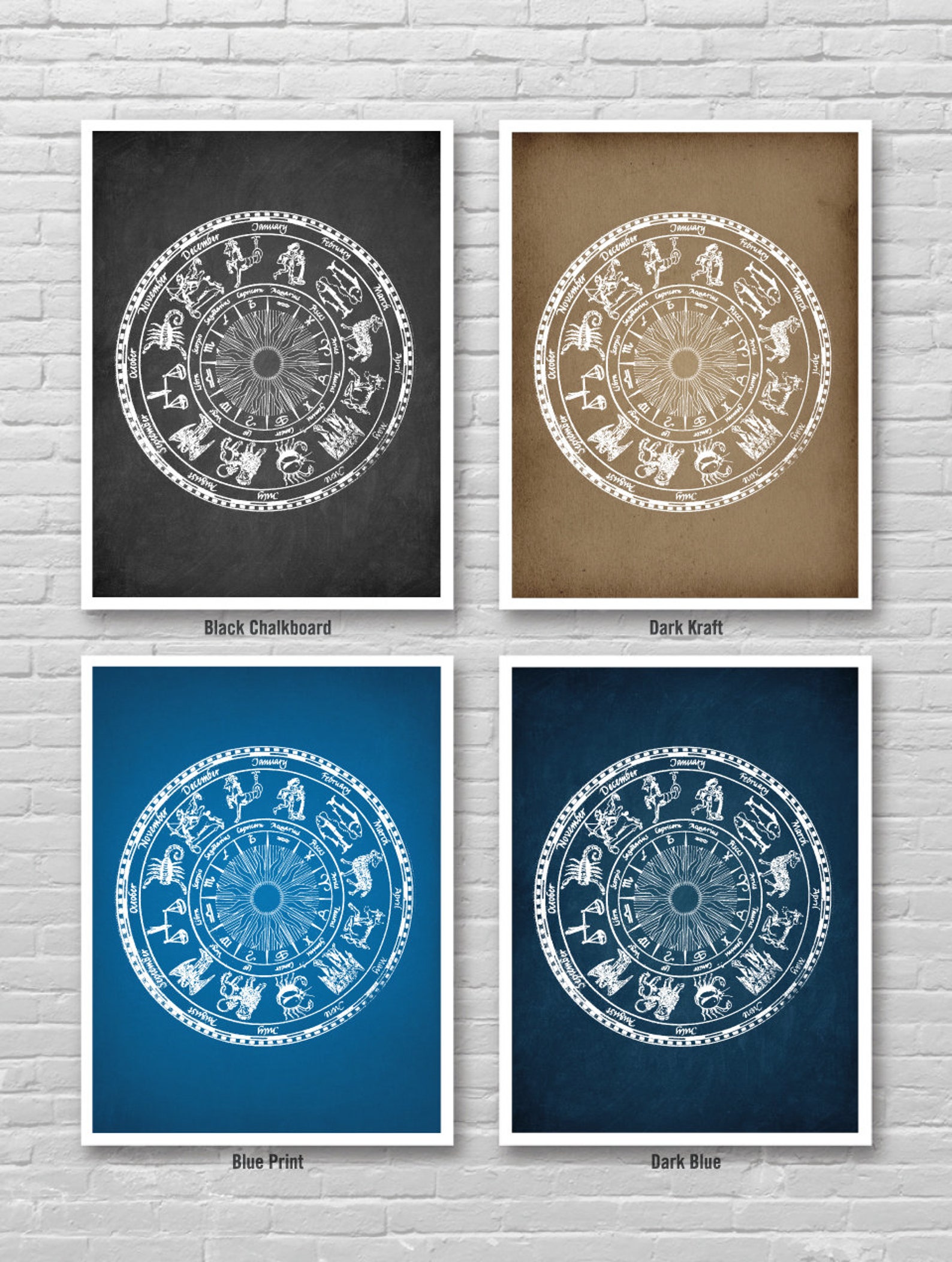 ZODIAC SIGNS Chart Poster, Astrology Vintage Engraving Signs of the ...