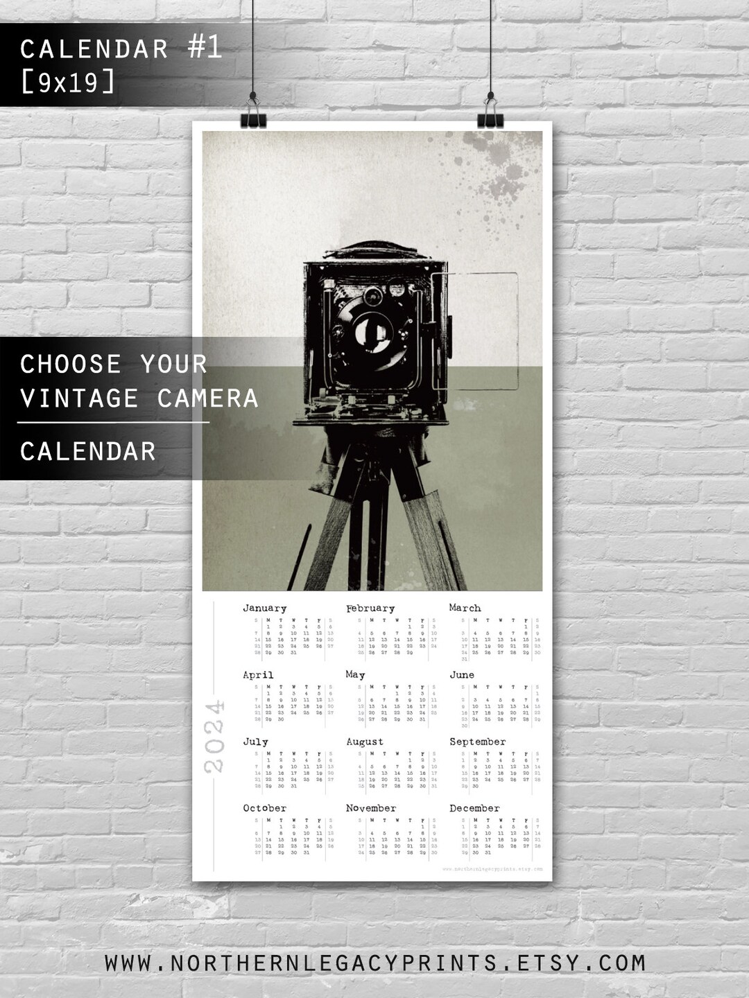 2024 One Page CALENDAR, Vintage CAMERA Calendar Print, Vintage Camera ...