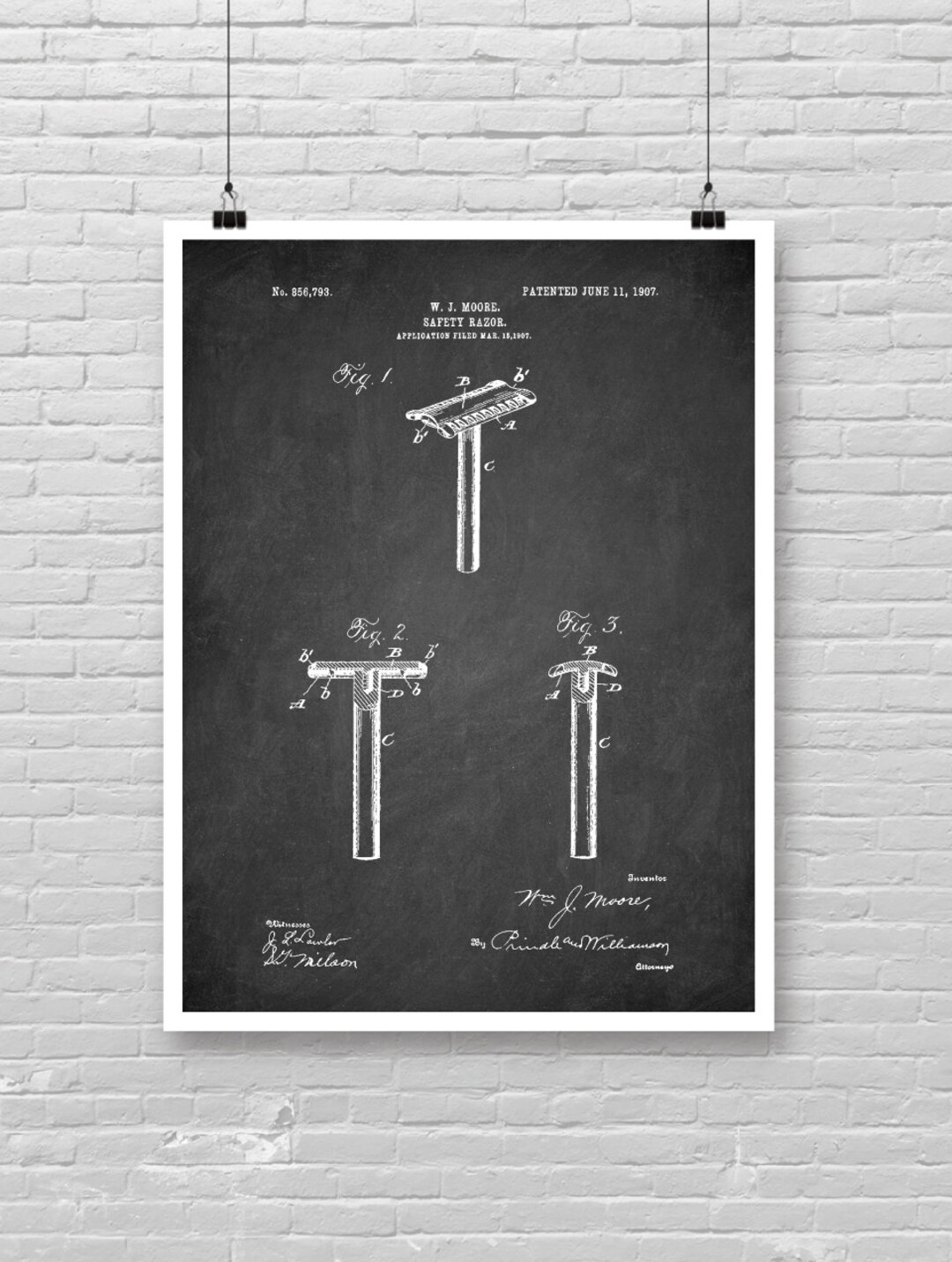 BARBER SHOP Safety Razor Patent, Vintage Patent of Barbershop Razor ...