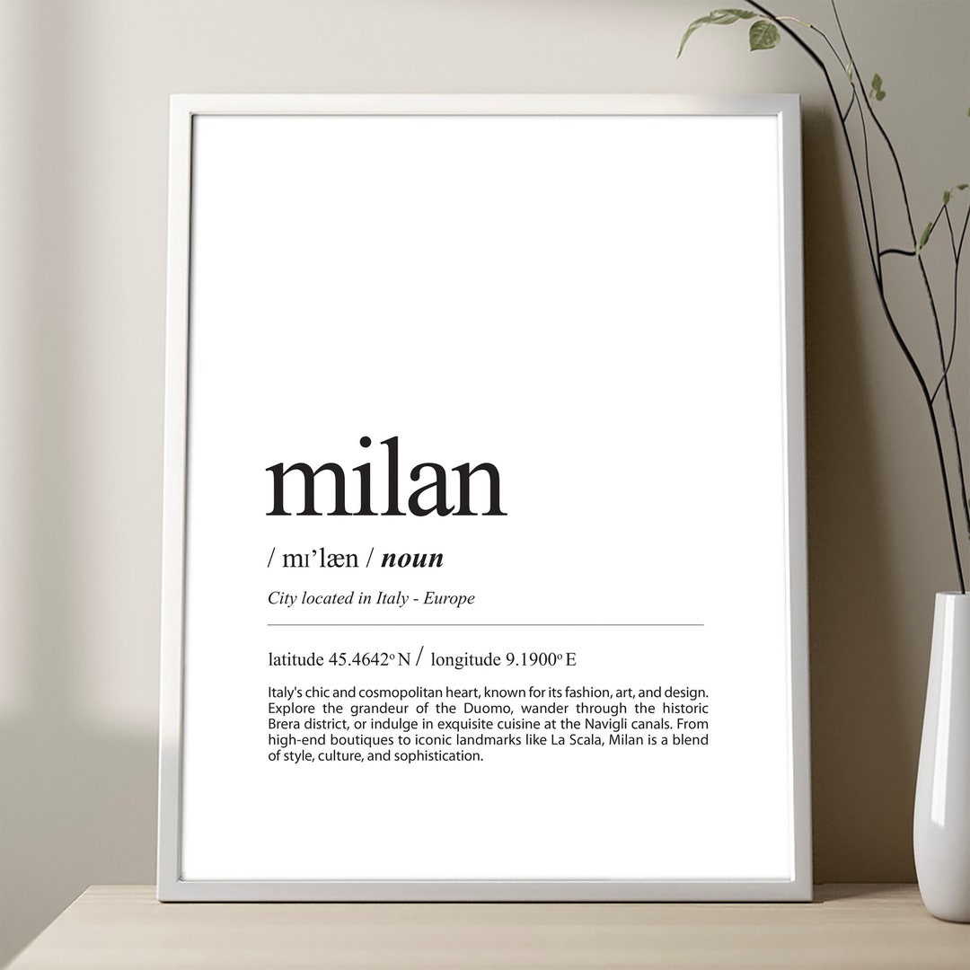 Milan Definition Print, Milan City Definition Poster, Milan Travel Art ...