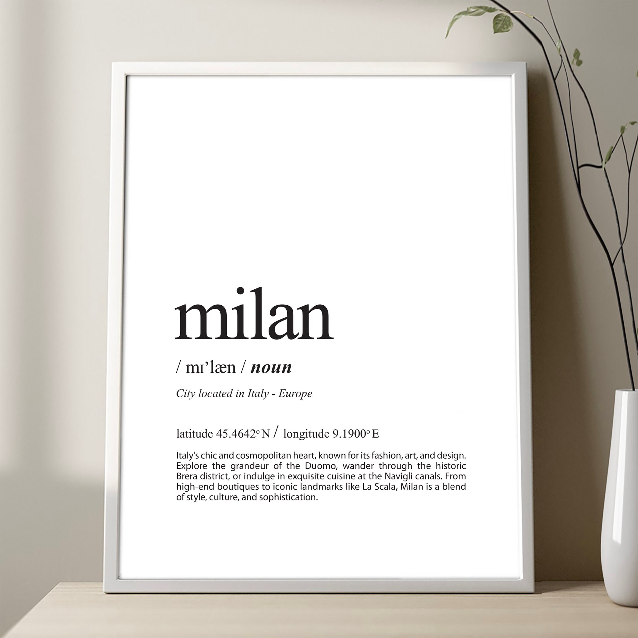 Milan Definition Print, Milan City Definition Poster, Milan Travel Art ...